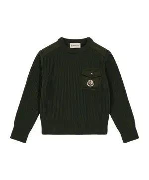 Moncler Crew Neck Knitted Sweater With Logo Patch Pocket