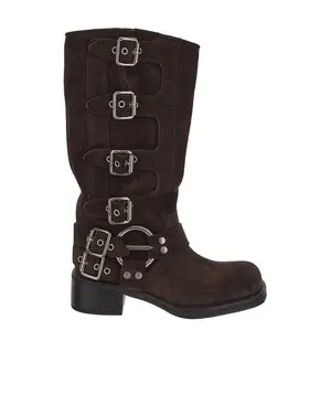 Miu Miu Logo-engraved Buckle Detail Block Heel Boots