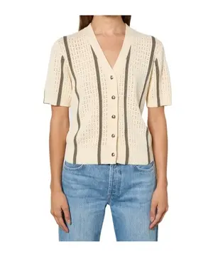 ANINE BING Short Sleeve Cardigan With Vertical Stripes