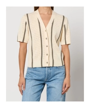 ANINE BING Short Sleeve Cardigan With Vertical Stripes