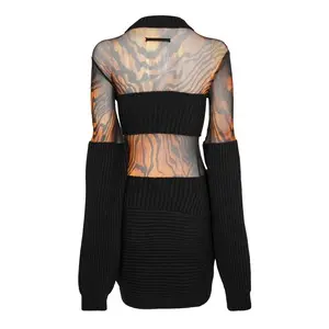 JEAN PAUL GAULTIER Black Tiger Print Mesh Knit Dress