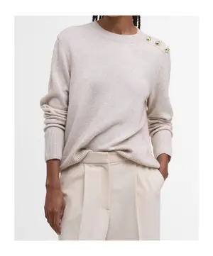 Barbour Eleanor Crew Neck Jumper With Branded Buttons - Oat