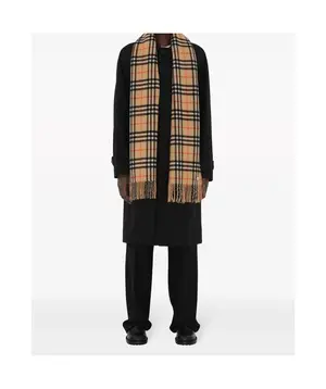 Burberry Logo Patch Checked Fringed Scarf
