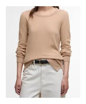 Barbour Crew Neck Jumper With Checkered Elbow Patches - Nude