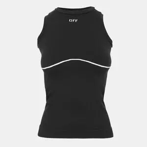 Off-White Ribbed Knit Sleeveless Tank Top With Printed Logo