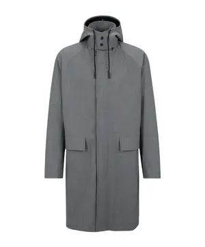 Hugo Boss Grey Hooded Long Coat - Gray