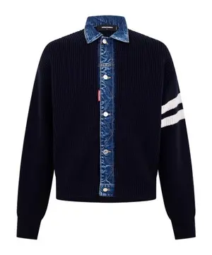 Dsquared2 Knitted Cardigan With Denim Details - Black