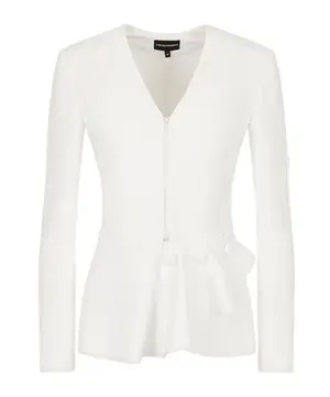 Emporio Armani V-neck Zip-up Jacket With Ruffle Detail