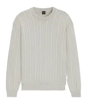 Hugo Boss Off- Vertical Thick Rib Crew Neck Knit Sweater - White