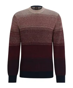 Hugo Boss Gradient Color-block Horizontal Stripe Crew Neck Knit Sweater - Black
