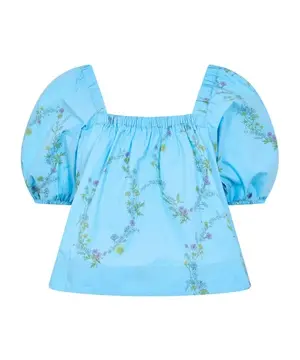 GANNI Ganni Floral Print Puff Sleeve Top
