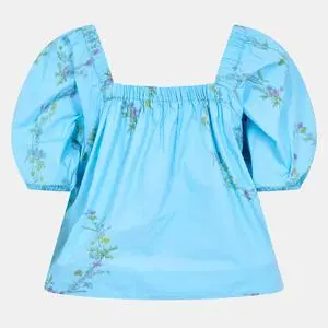 GANNI Floral Print Puff Sleeve Top