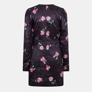 GANNI Floral V-neck Long Sleeve Mini Dress
