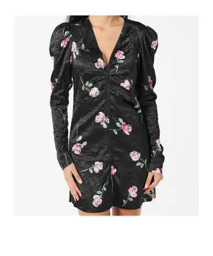 GANNI Floral V-neck Long Sleeve Mini Dress