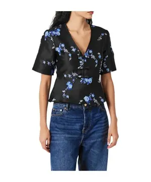 GANNI Floral Print Peplum Top