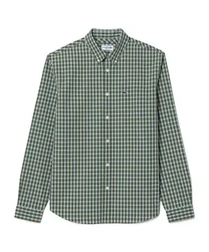 Lacoste Regular-fit Plaid Poplin Shirt - Khaki