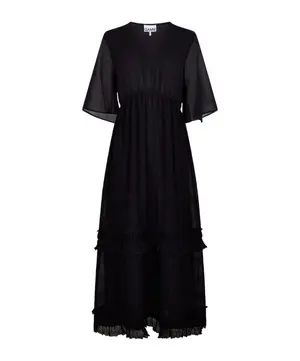 GANNI Ruffled Short Sleeve Maxi Dress - Black