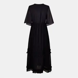 GANNI Ruffled Short Sleeve Maxi Dress - Black