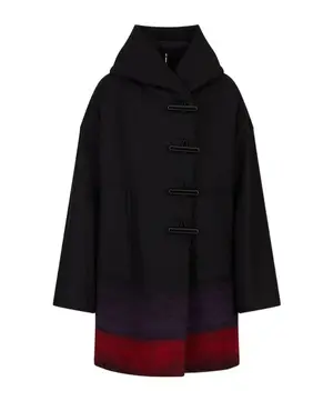 Emporio Armani Hooded Coat With Horn Fasteners And Contrasting Hem