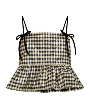 GANNI Plaid Suspenders With Bow Detail - Black