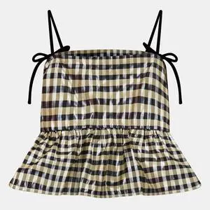 GANNI Plaid Suspenders With Bow Detail