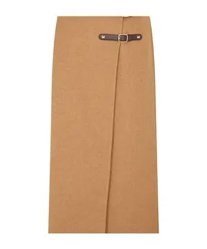 Max Mara Woolen Midi Skirt With Belted Detail