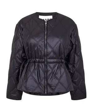 GANNI Quilted Zip-up Jacket With Drawstring Waist - Black
