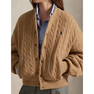 Polo Ralph Lauren Cable Knit Bomber Jacket - Brown