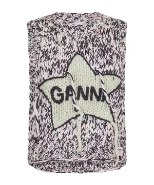 GANNI Sleeveless Knit Vest With Star Detail - Gray