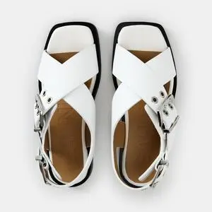 GANNI Buckle Flat Sandals - White
