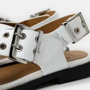 GANNI Buckle Flat Sandals - White