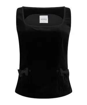 Posse Square Neck Vest With Bow Detail Pockets - Black