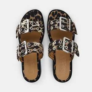 GANNI Open Toe Buckle Slides - Black