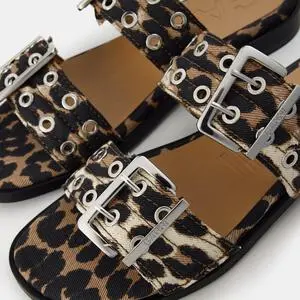 GANNI Open Toe Buckle Slides - Black