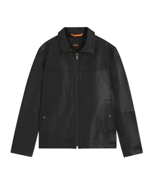 Hugo Boss Jorest Leather Jacket, Logo-embellished Hardware - Black