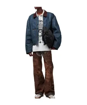 Acne Studios Denim Trucker Jacket With Leather Collar