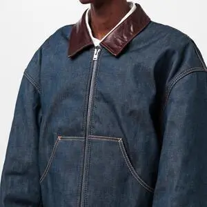 Acne Studios Denim Trucker Jacket With Leather Collar