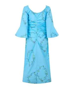 GANNI Floral Print Ruched Midi Dress - Blue