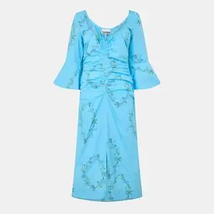 GANNI Floral Print Ruched Midi Dress