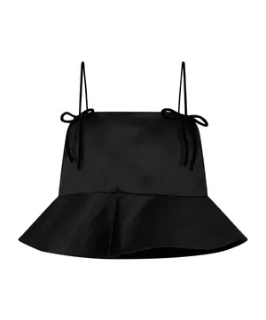 GANNI Strapless Peplum Top With Bow Detail Spaghetti Straps - Black