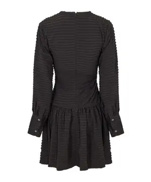 GANNI Long-sleeve Pleated Mini Dress - Black