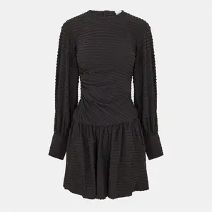 GANNI Long-sleeve Pleated Mini Dress - Black
