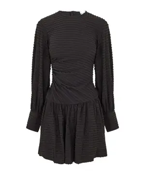 GANNI Long-sleeve Pleated Mini Dress - Black