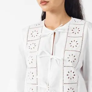 GANNI Embroidered Cotton Blend Top