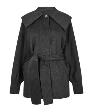 GANNI Belted Wool Coat - Black