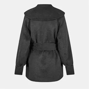 GANNI Belted Wool Coat - Black