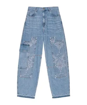 GANNI Embroidered Wide-leg Jeans
