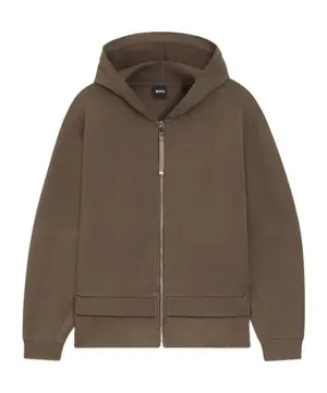 Hugo Boss Zip Up Hooded Fleece Top With Logo Patch