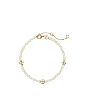 Tory Burch Kira Pearl And Logo Choker Necklace - Yellow