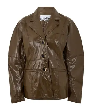 GANNI Patent Blazer - Brown